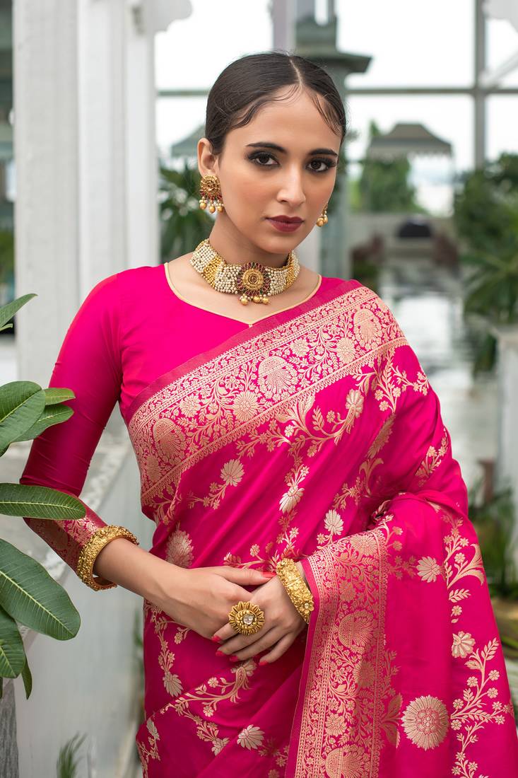 PINK BANARASI SILK PRETTY SAREE - SHREE SAI TRADING - 4173000