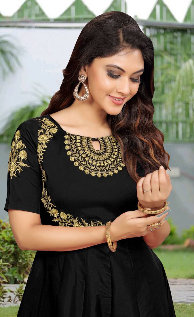 Trendmalls Women's Black Silk Embroidered Festive Premium Kurtis ...