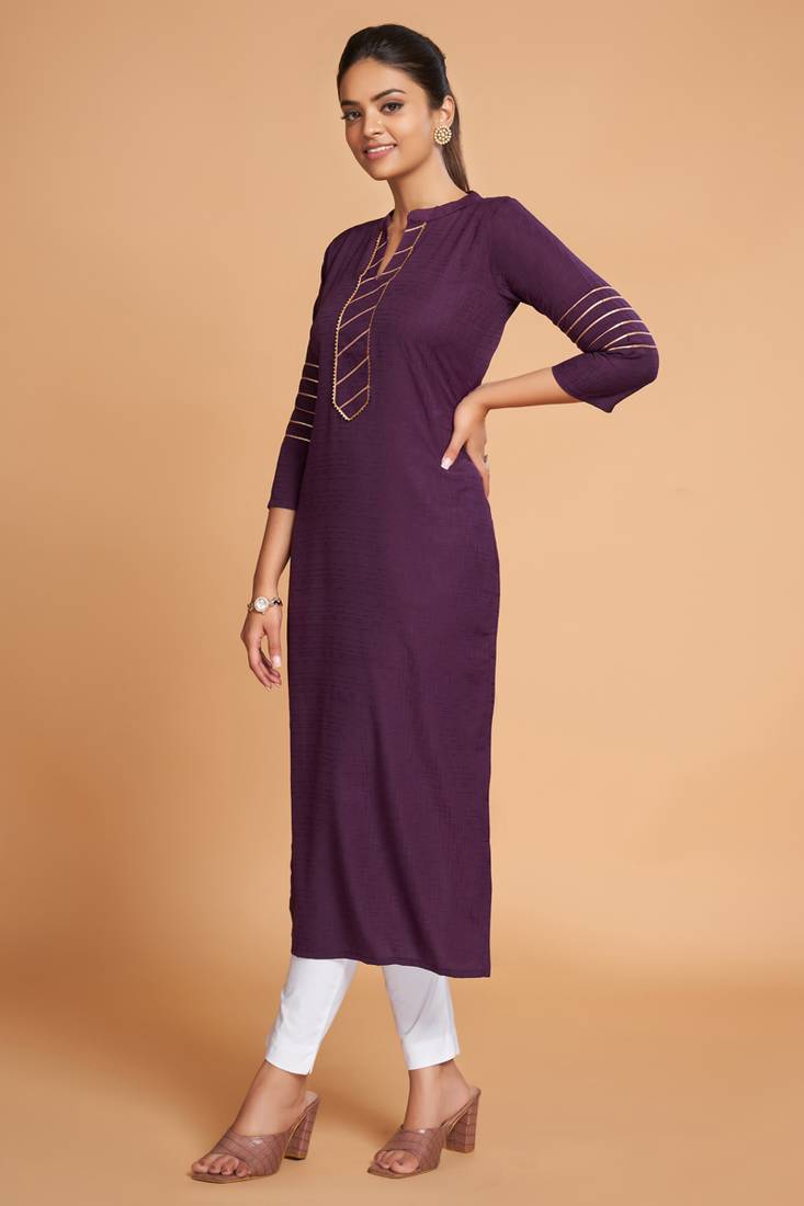 Purple color silk stitched kurtis - AAHVAN DESIGNS - 4173589