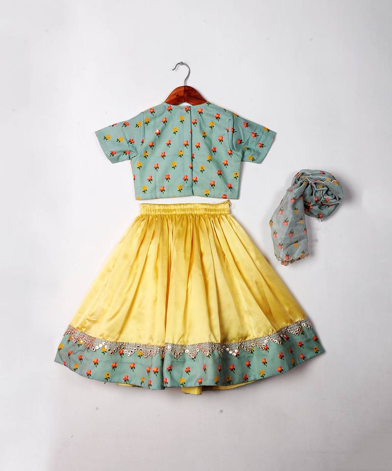 Yellow heavy embroidered ghagara set - LITTLE BRATS - 4174905