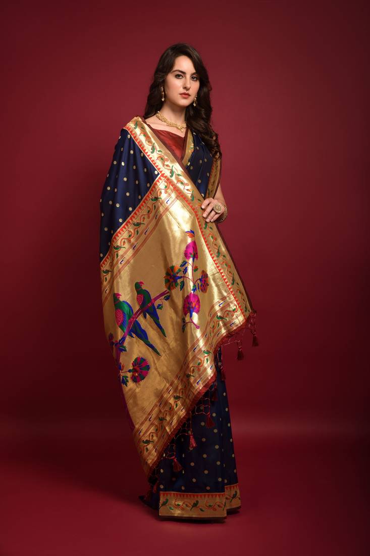 NAVY BLUE MULTICOLOR ORGANZA PRETTY SAREE - SHREE SAI TRADING - 4175177