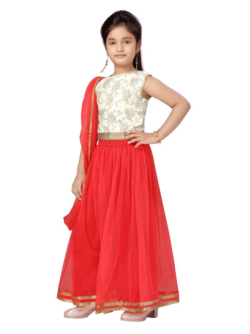 Aarika girls cream-gajri color silk/net girls top and pallazo - Aarika ...