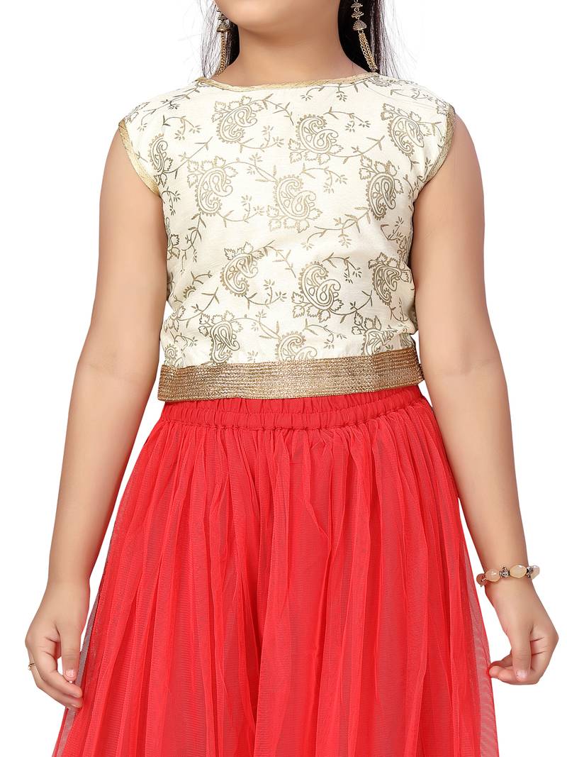 Aarika girls cream-gajri color silk/net girls top and pallazo - Aarika ...