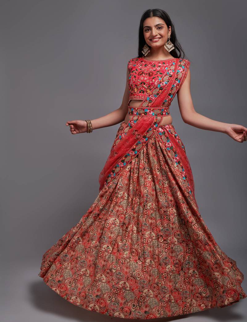 Gajari Colour Embroidered Attractive Party Wear Lehenga choli - Yash ...