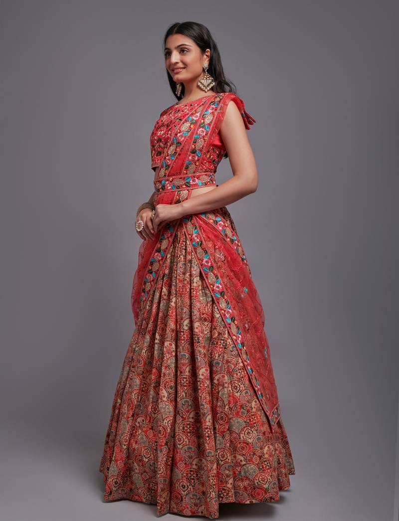 Gajari Colour Embroidered Attractive Party Wear Lehenga choli - Yash ...