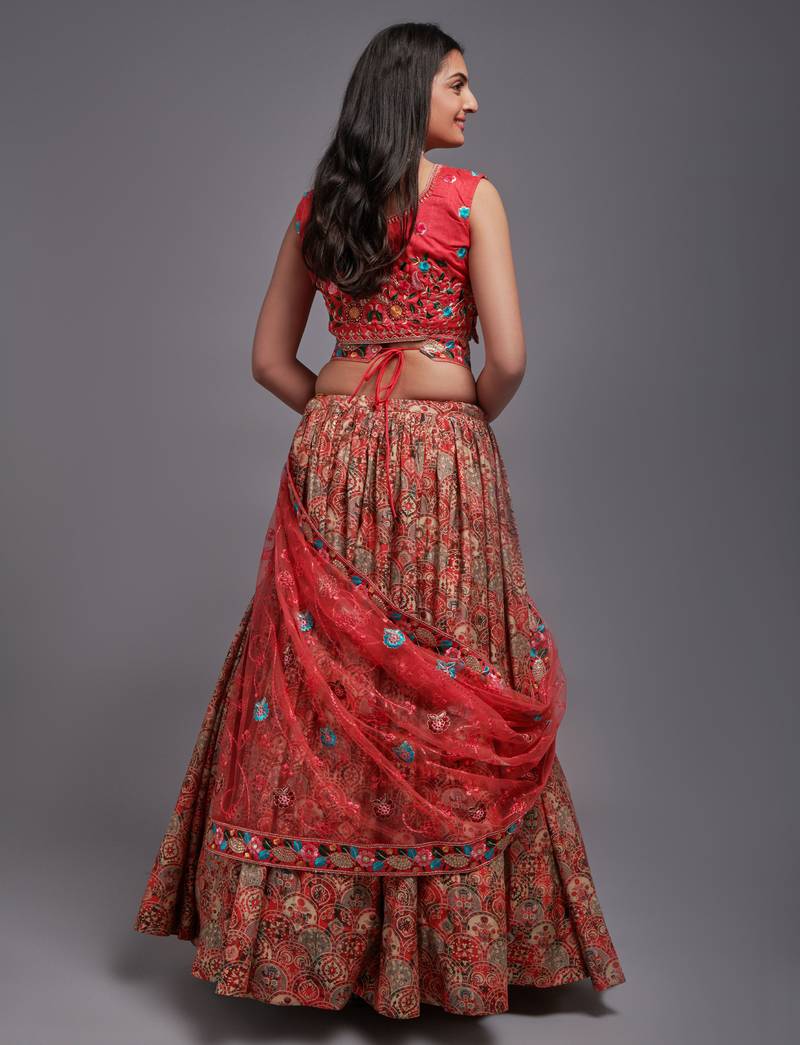 Gajari Colour Embroidered Attractive Party Wear Lehenga choli - Yash ...