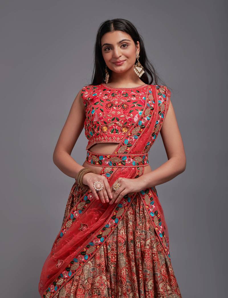 Gajari Colour Embroidered Attractive Party Wear Lehenga choli - Yash ...