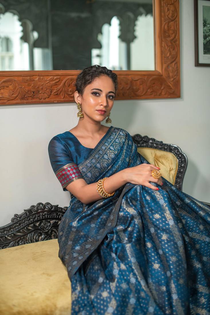 BLUE MOST TENDY LEHRIYA DESIGN TUSSAR SAREE - SHREE SAI TRADING - 4176386