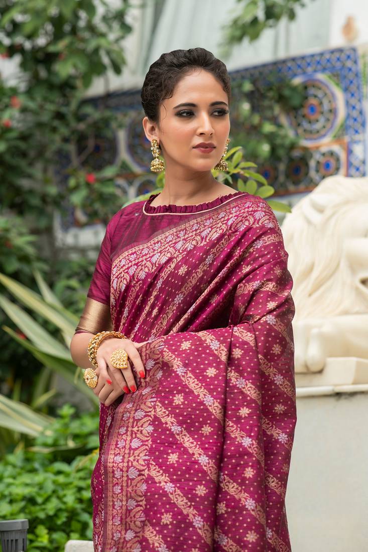 WINE MOST TENDY LEHRIYA DESIGN TUSSAR SAREE - SHREE SAI TRADING - 4176390