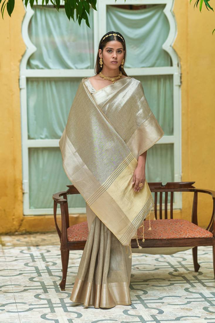 SILVER MOST GORGEOUS LINNEN SILK SAREE - SHREE SAI TRADING - 4176429