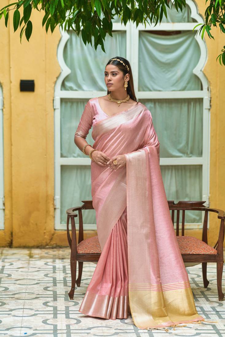 PINK MOST GORGEOUS LINNEN SILK SAREE - SHREE SAI TRADING - 4176431