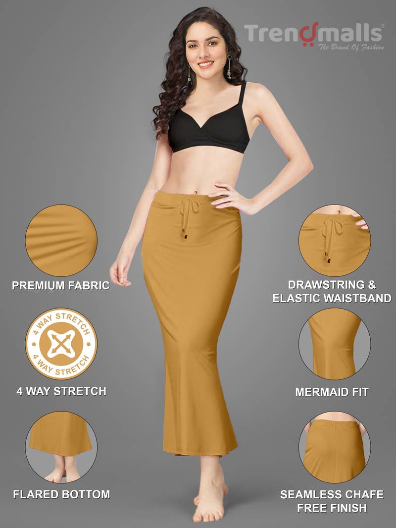 Trendmalls Orange Lycra Spandex Saree Shapewear Petticoat for Women,Sari Silhouette, Skirts for ...