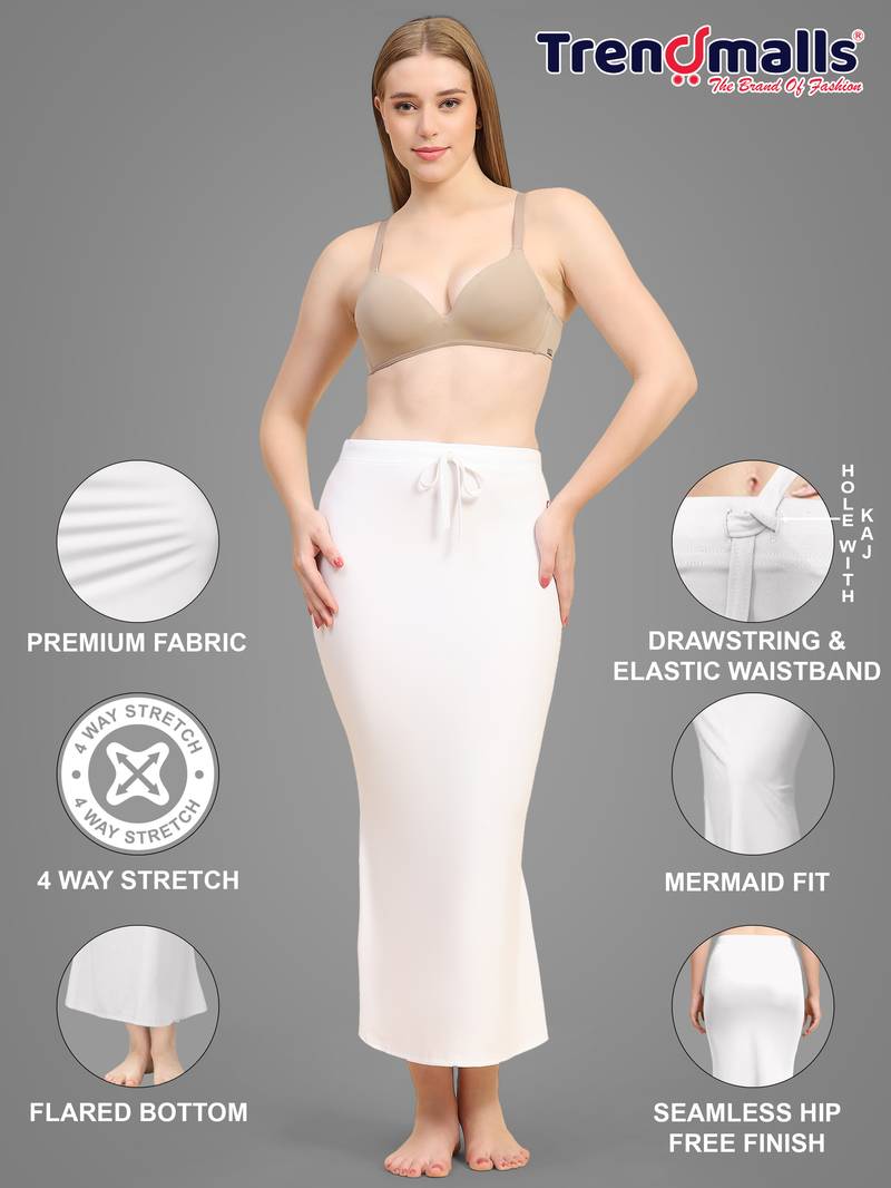 Trendmalls White Lycra Spandex Saree Shapewear Petticoat for Women,Sari Silhouette, Skirts for ...