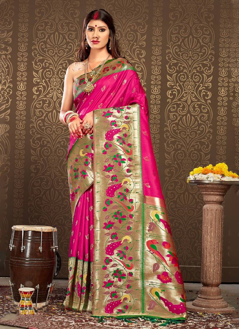 Traditional Heavy Paithani Wevon Designer Pink Colour Festive Saree ...