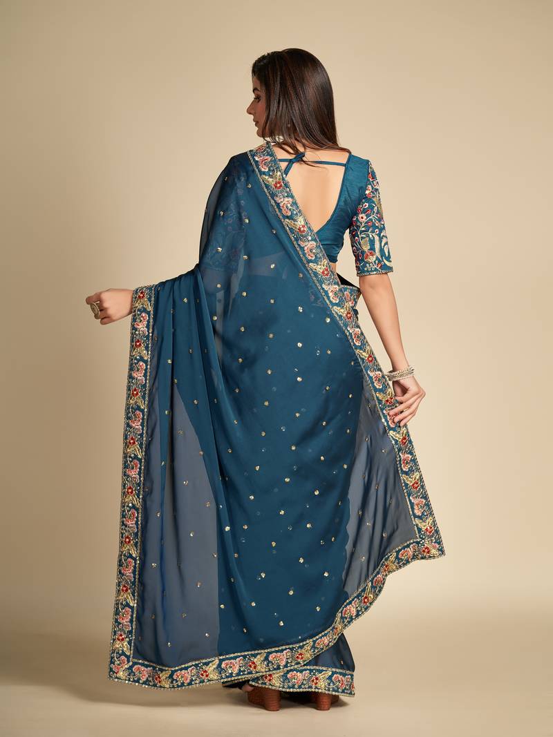 Trendmalls Women's Morpeach Rangoli Silk Heavy Embroidered Party Wear ...
