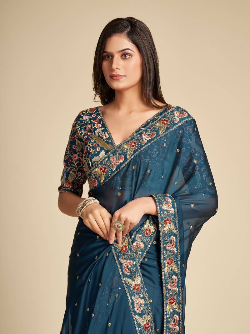 Trendmalls Women's Morpeach Rangoli Silk Heavy Embroidered Party Wear ...