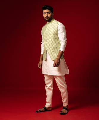 Buy Mint green overlapping nehru jacket set Online for men by YOSEBA ...