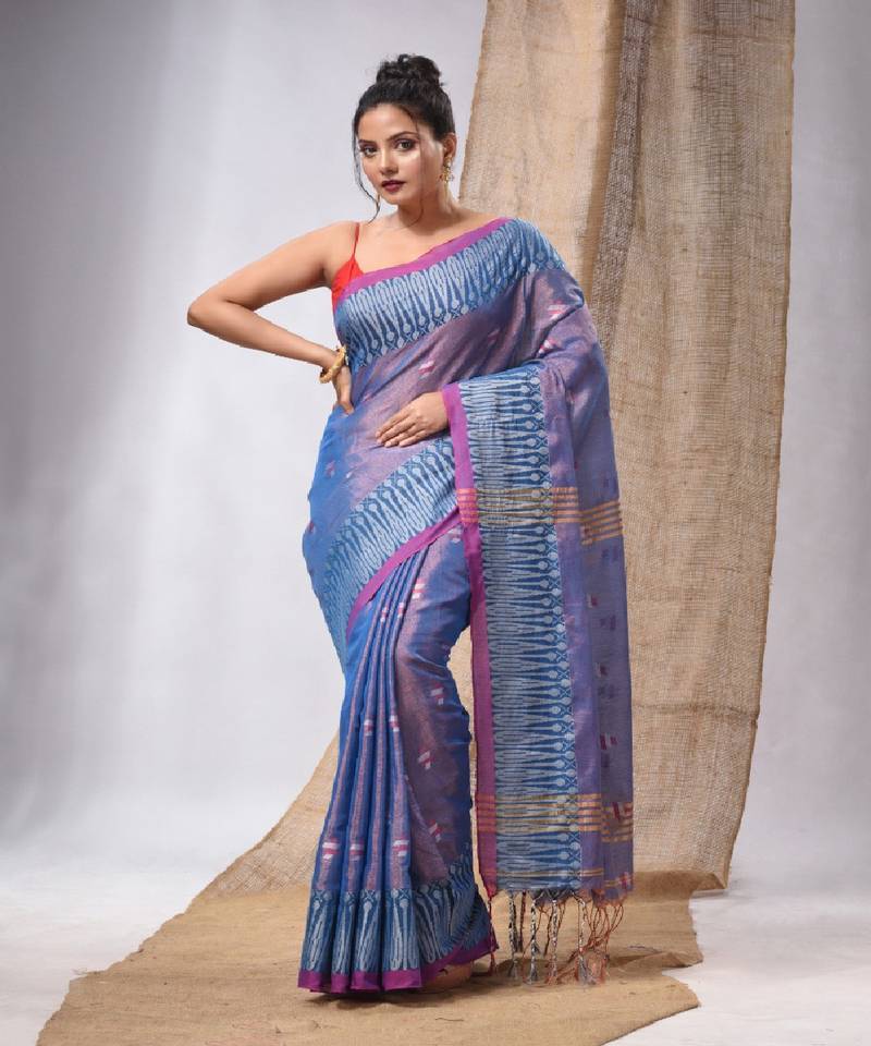 Sapphire Blue Coloured Handwoven Tissue Saree With Woven Design ...