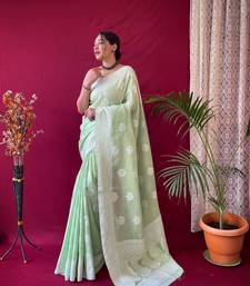 LIGHT GREEN GORGEOUS LUCKNOWI SAREE - Mr & Mrs Creation - 4189236