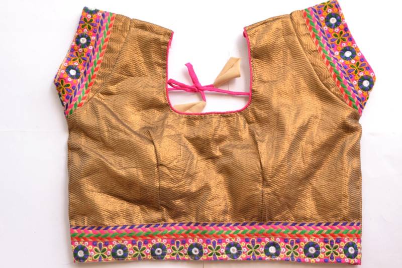 Bronze Embroidered cotton Traditional Blouse - SHREEVARAM - 630243