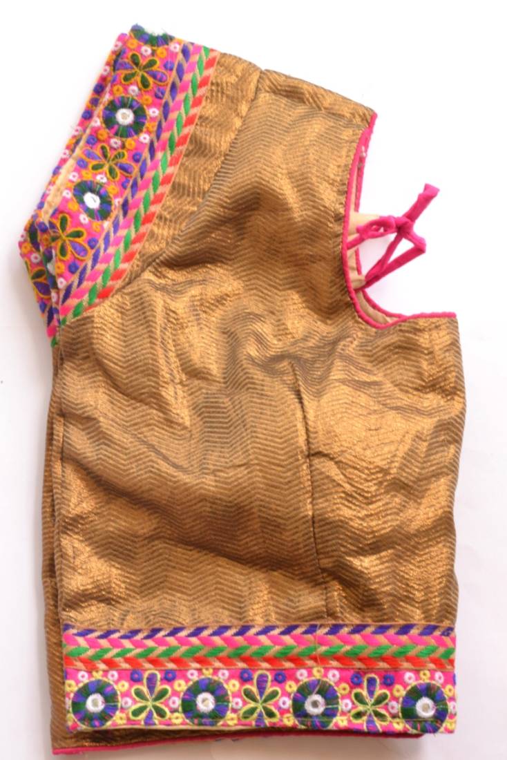 Bronze Embroidered cotton Traditional Blouse - SHREEVARAM - 630243