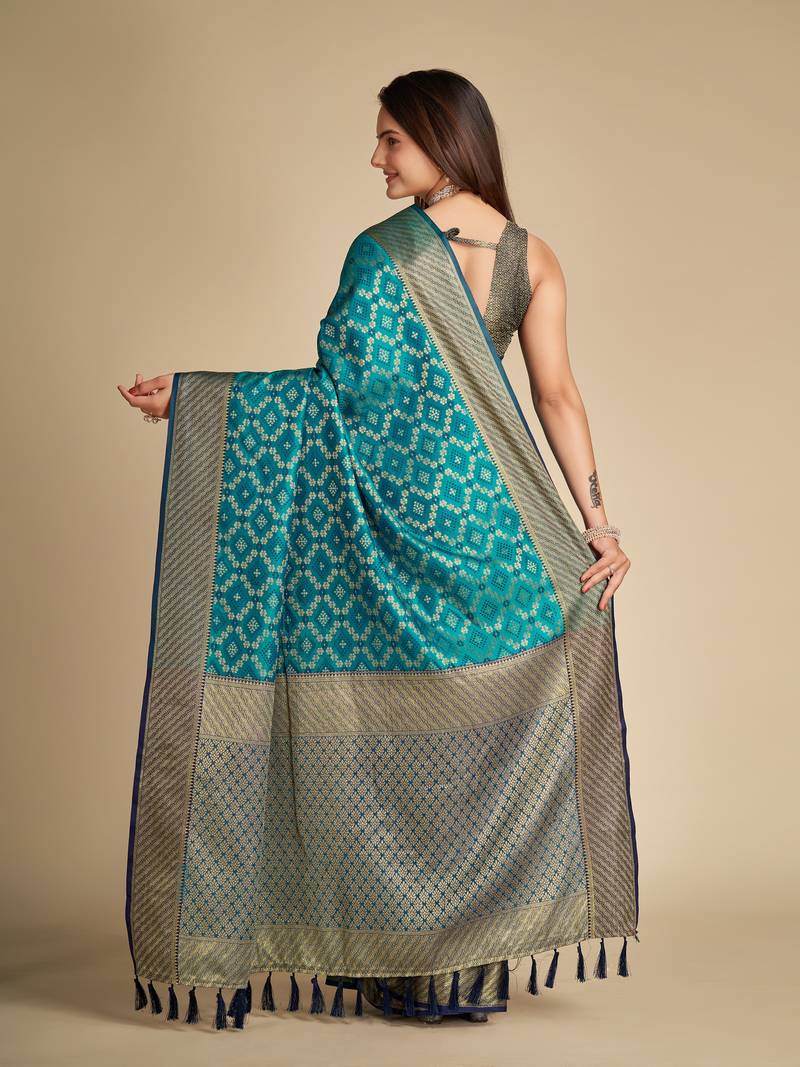 Firozi Colour Ethnic Patola Silk Saree For Traditional Looks - KSM ...