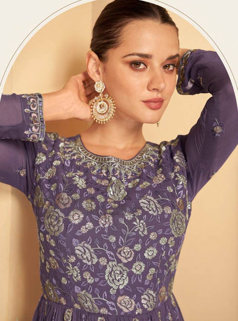 Heavy Partywear Purple Colour Palazzo Dress For Glamorous Wedding Looks ...