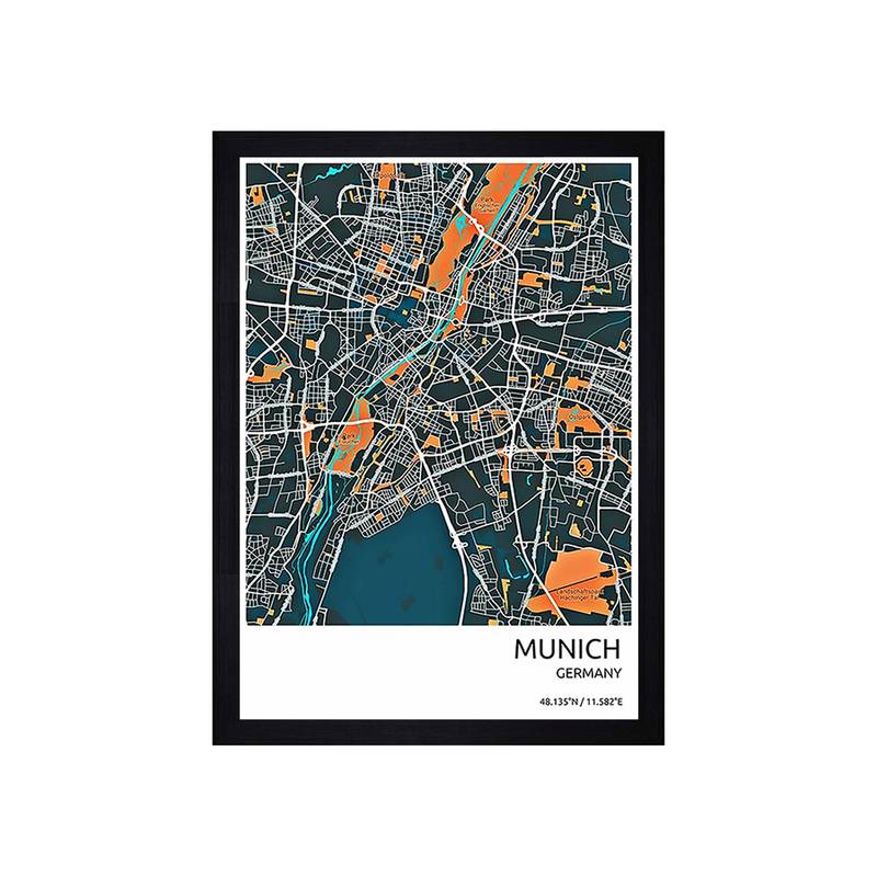Gallery99 "Munich Map" Texture Paper Framed Art Print 19.25X 13.25 ...