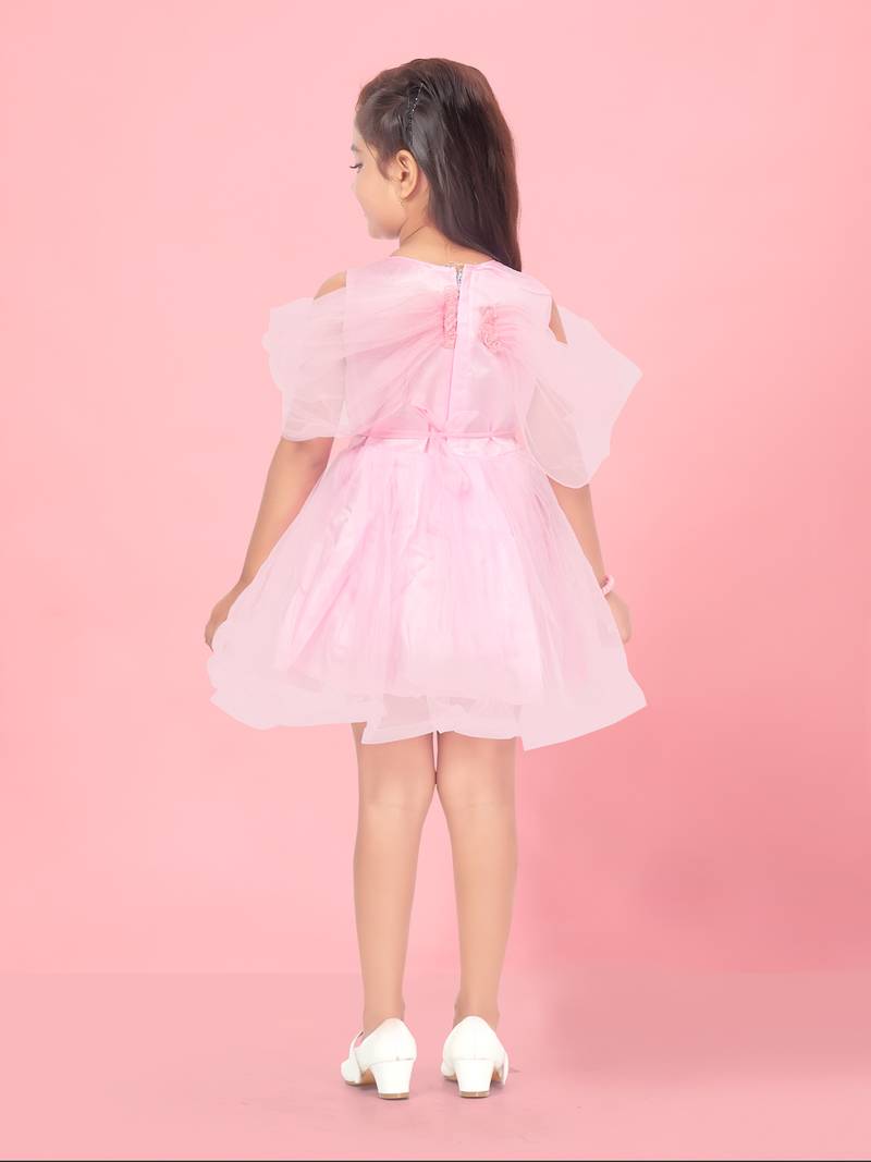 Aarika girls pink colour embroidery net frock - Aarika - 4201356
