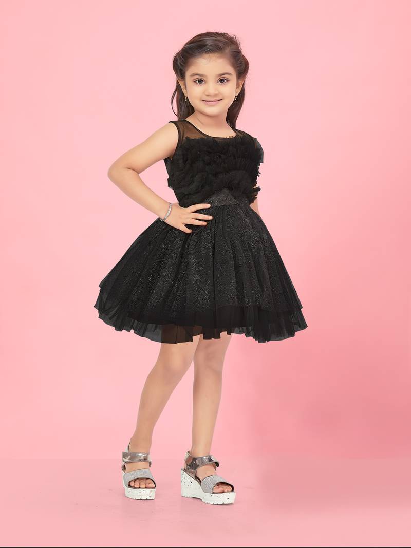 Aarika girls black colour net solid frock - Aarika - 4201358