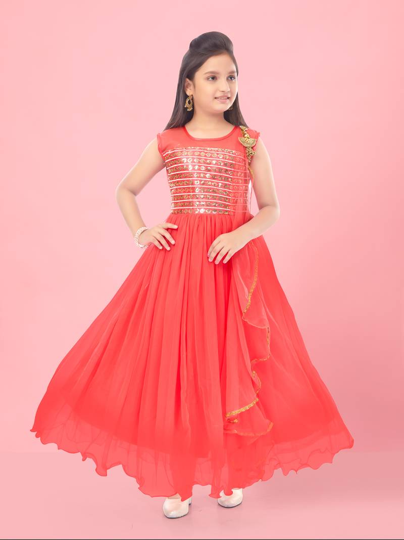 Aarika girls gajri colour net embellished gown - Aarika - 4201379