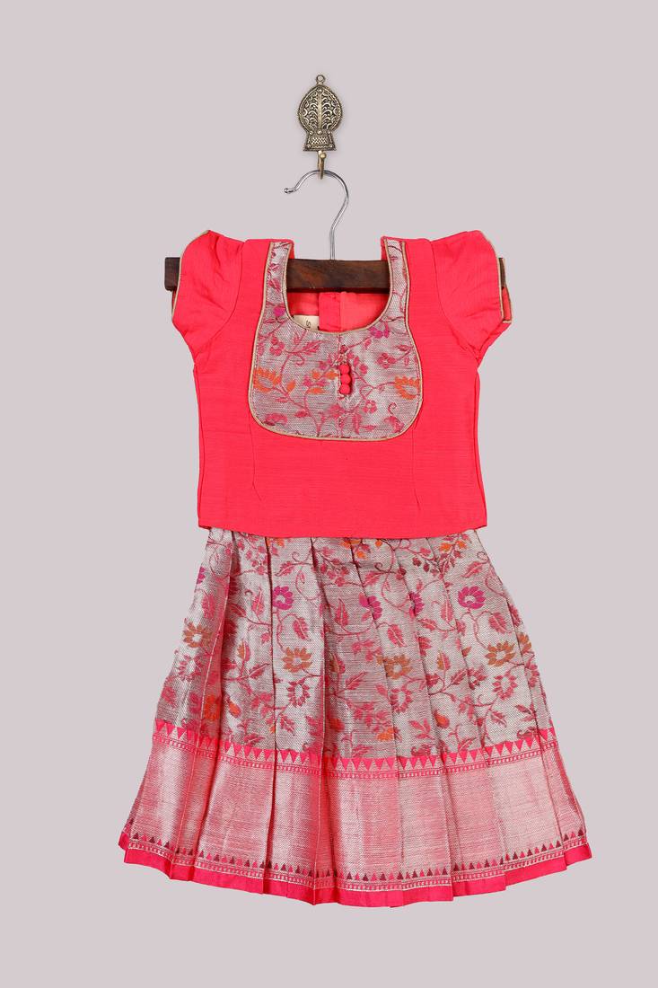 Shivangi Pink Floral Paithani Just Born Pattu Pavadai For Babies ...