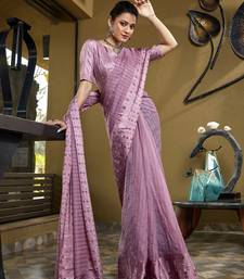 Purple crochet with zari woven organza traditional saree with blouse ...
