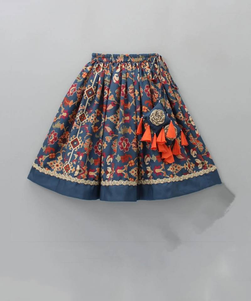 Sapphire blue ikkat heavy hand embroidered ghagara set - LITTLE BRATS ...