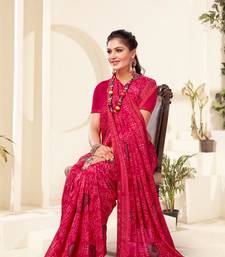 Ethnic Printed Georgette Saree In Magenta Colour - KSM PRINTS - 4206617