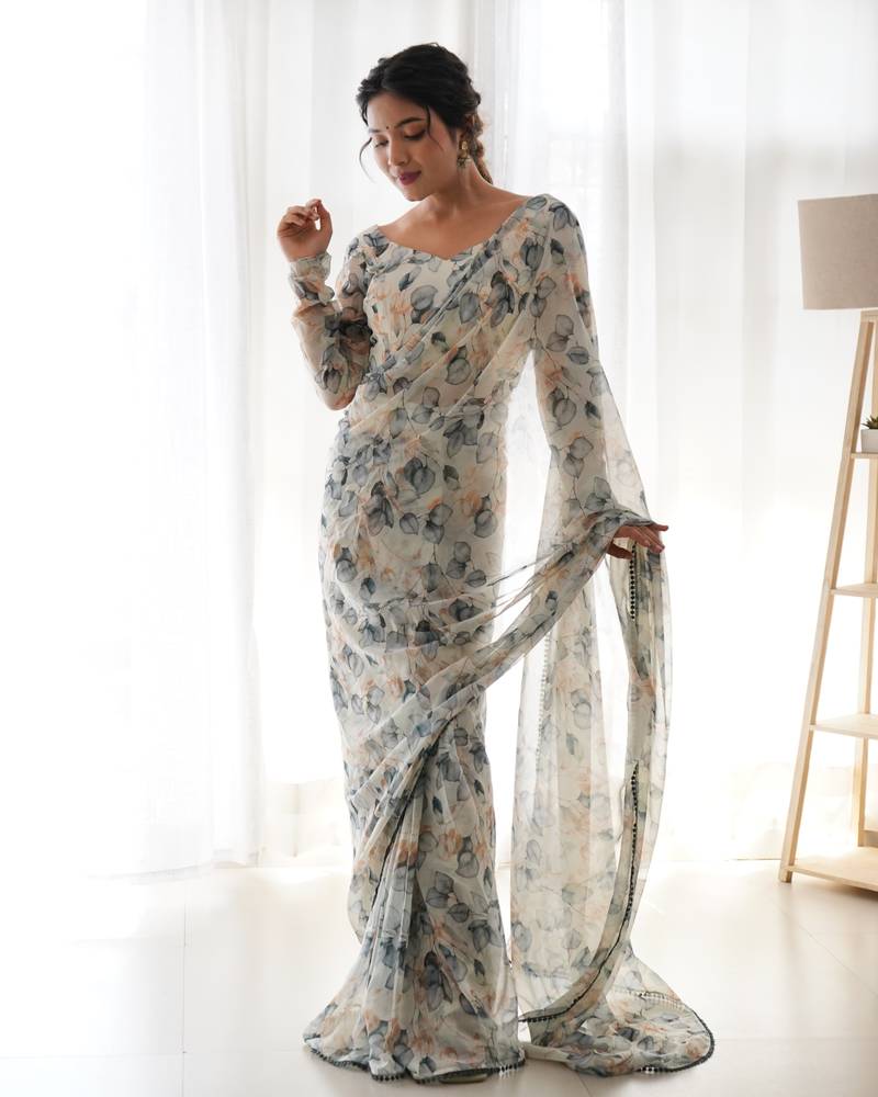 Pre draped Reay To Wear Saree With Full Stitched Blouse Lightweight ...