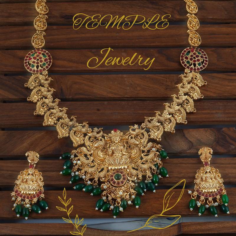 Mansiyaorange matte gold multi temple theme lakshmi motif long heavy ...