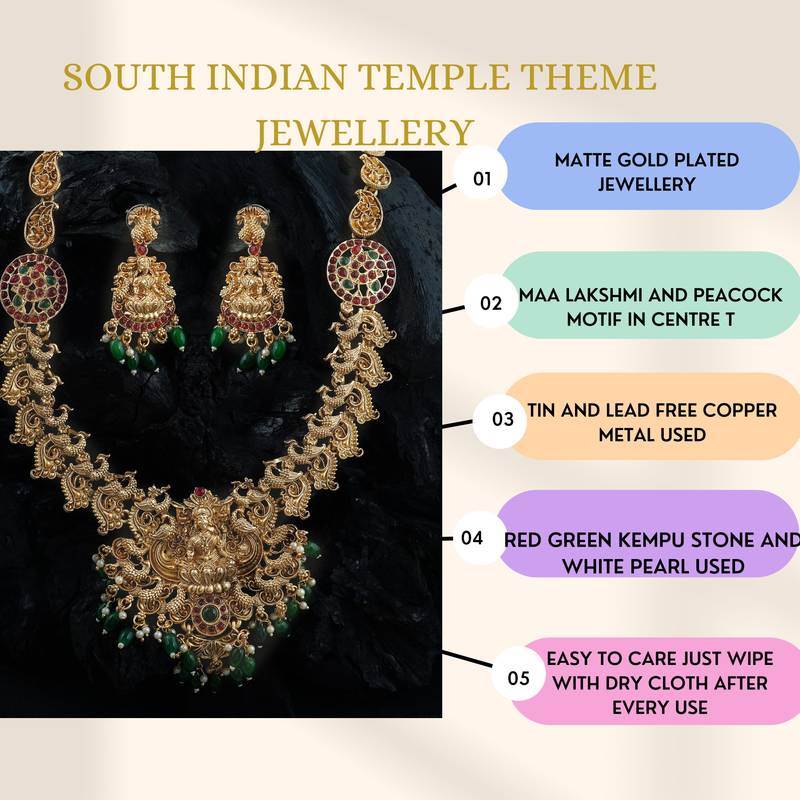 Mansiyaorange matte gold multi temple theme lakshmi motif long heavy ...