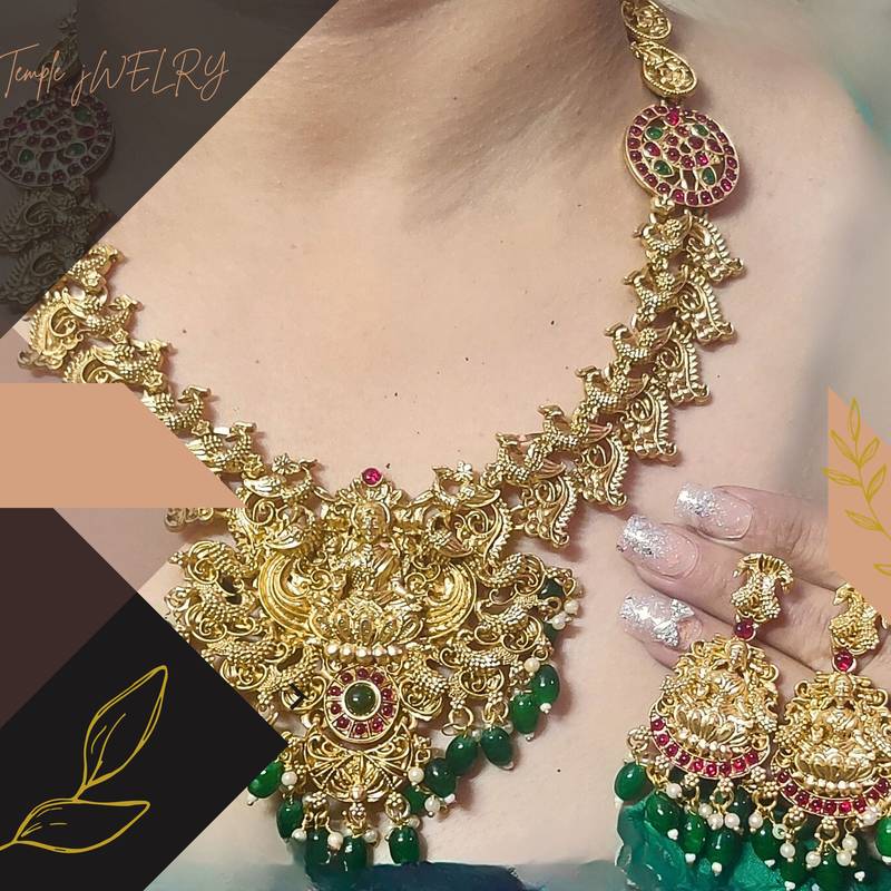 Mansiyaorange matte gold multi temple theme lakshmi motif long heavy ...