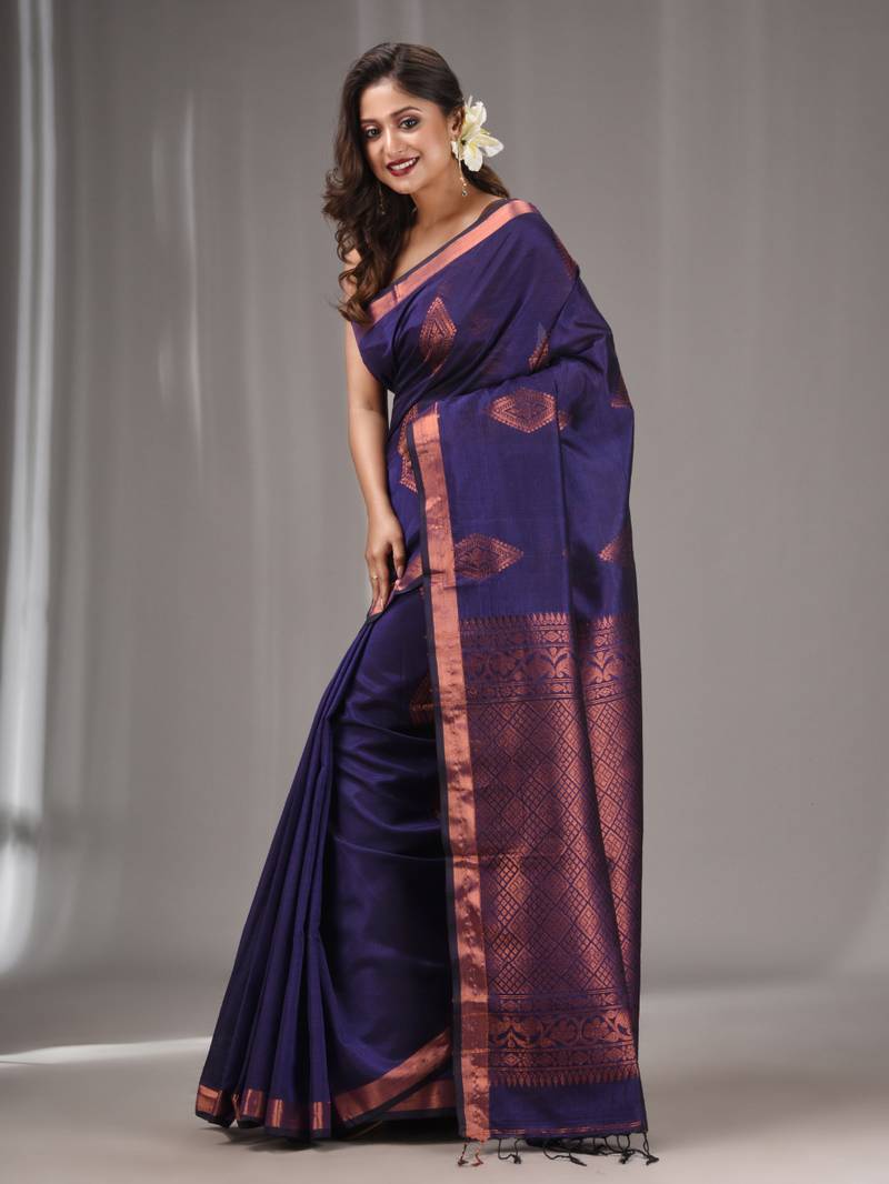 Midnight Blue Silk Matka Handwoven Saree With Texture Designs ...