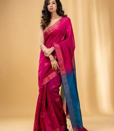 Magenta Cotton Blend Handwoven Saree With Texture Motifs - Charukriti ...