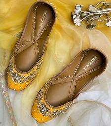 Nora: Hand embroidery Punjabi Jutti - Yellow - Dabka and sequin work on silk base - Pixie Pearlz ...