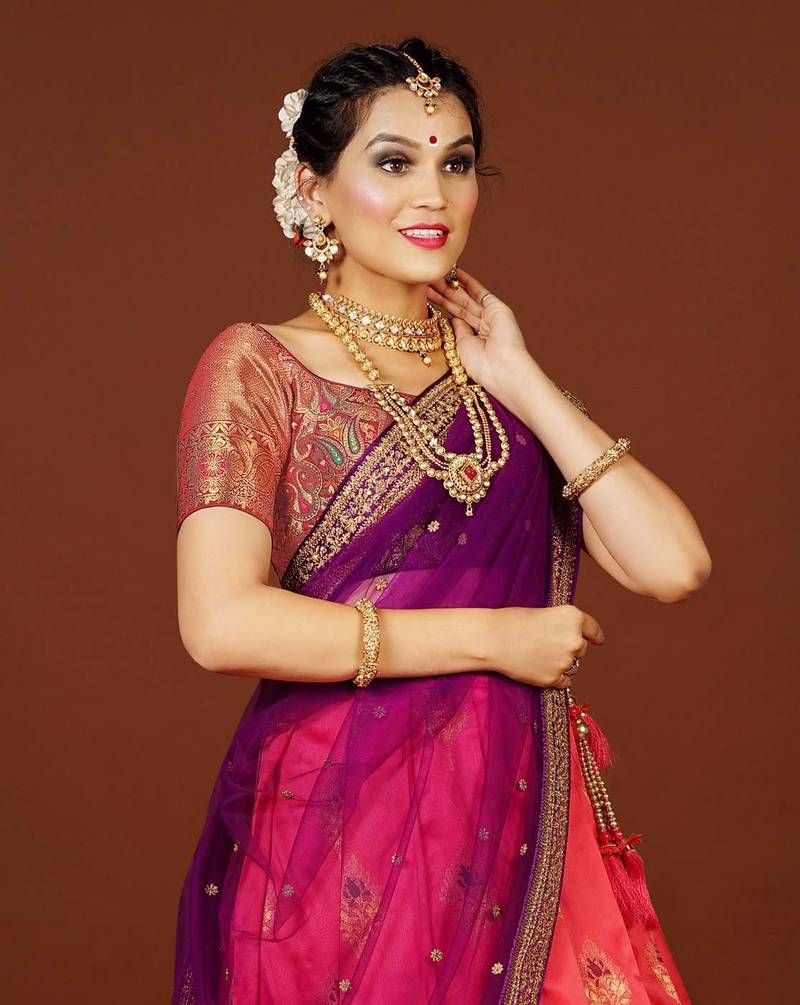 GAJARI COLOUR BANARASI SILK HALF SAREE - HALFSAREE STUDIO - 4213983