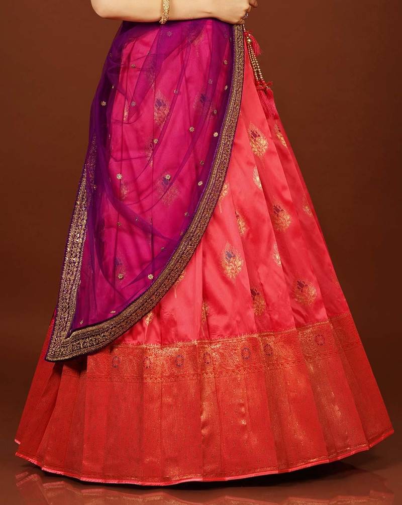 GAJARI COLOUR BANARASI SILK HALF SAREE - HALFSAREE STUDIO - 4213983