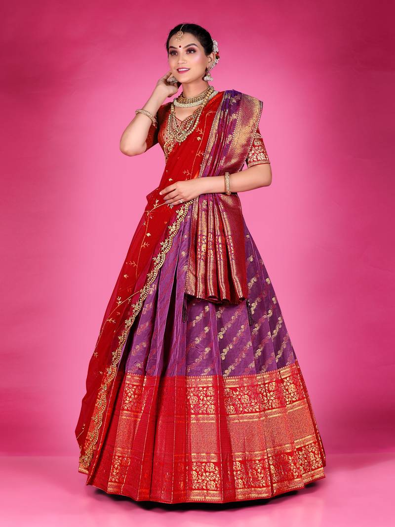 WINE COLOUR BANARASI SILK HALF SAREE - HALFSAREE STUDIO - 4213995