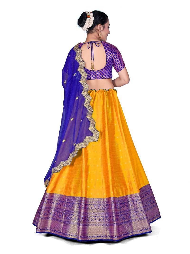 GOLD COLOUR BANARASI SILK HALF SAREE - HALFSAREE STUDIO - 4213999