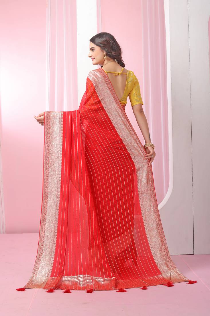 Red Colour Beautiful Partywear Saree - KSM PRINTS - 4212754