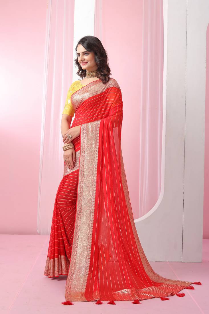 Red Colour Beautiful Partywear Saree - KSM PRINTS - 4212754