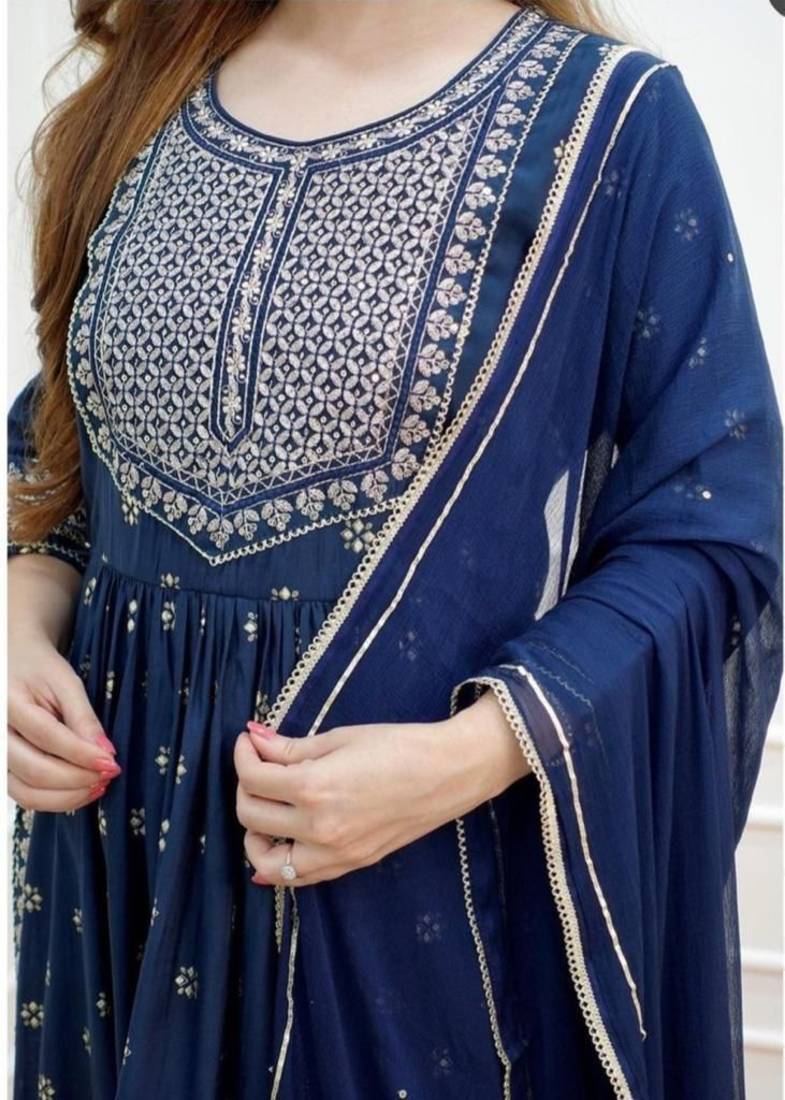 Women's Embroidery Nayra Cut Kurti With pent and Dupatta Set - aarav ...