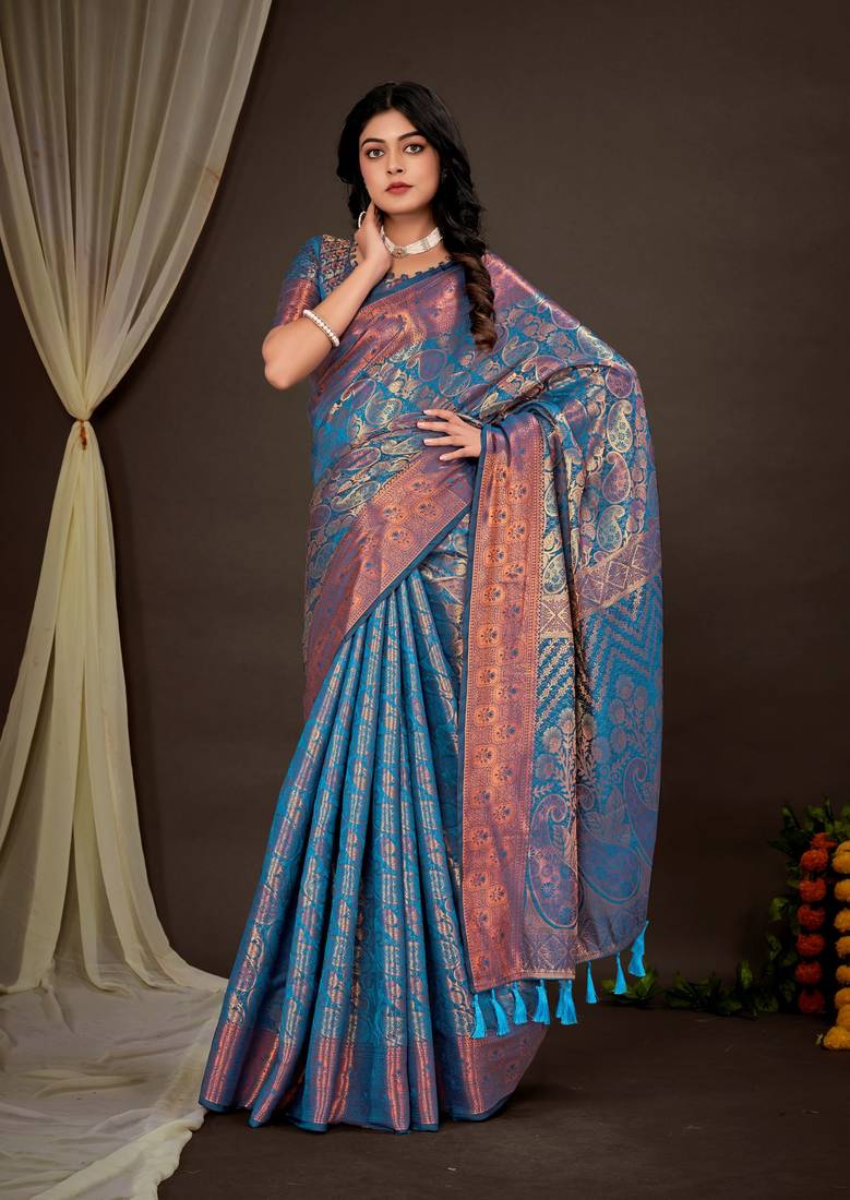 SKY BLUE MOST UNIQUE PRETTY KANJIVRAM SILK SAREE - Mr & Mrs Creation ...